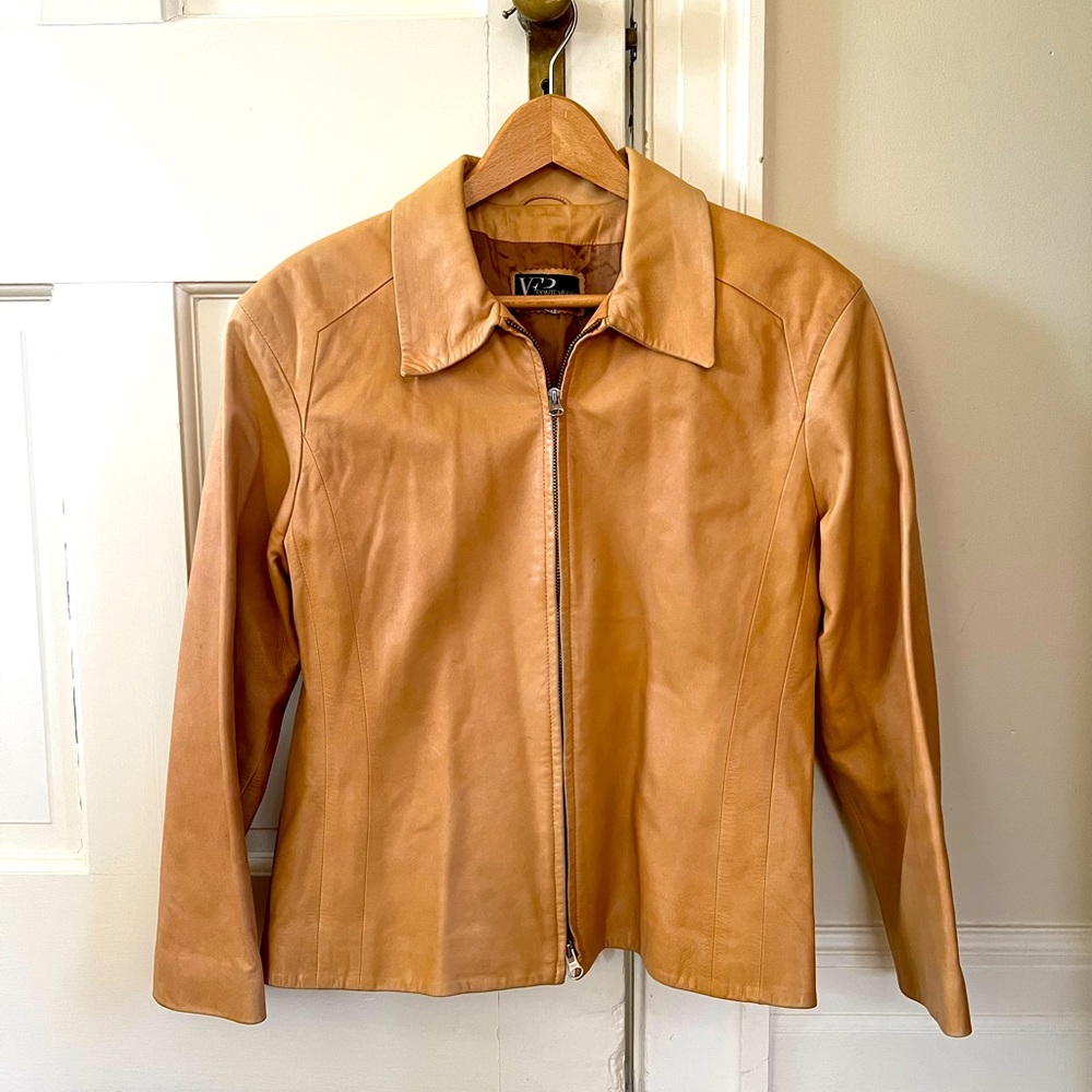 Ponte Vecchio Tan Italian Leather Jacket, Fits Like S… - Gem